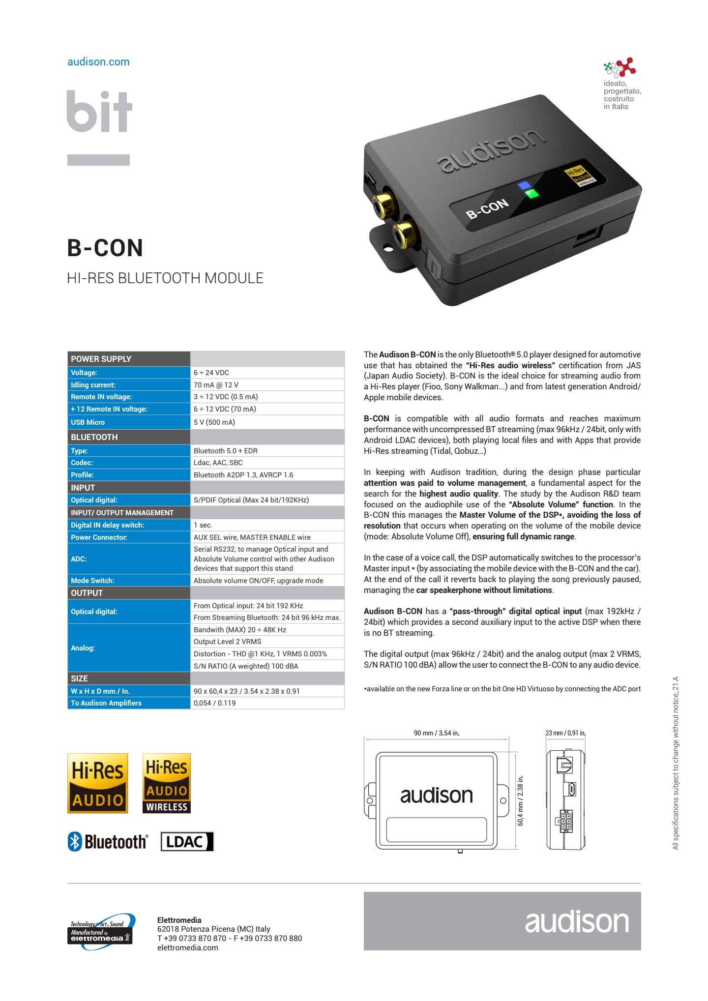 خرید گیرنده بلوتوث آدیسون Audison B-CON